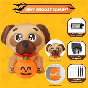 Holiday | Pug Halloween Inflatable 5ft Long Holding Pumpkin With ...